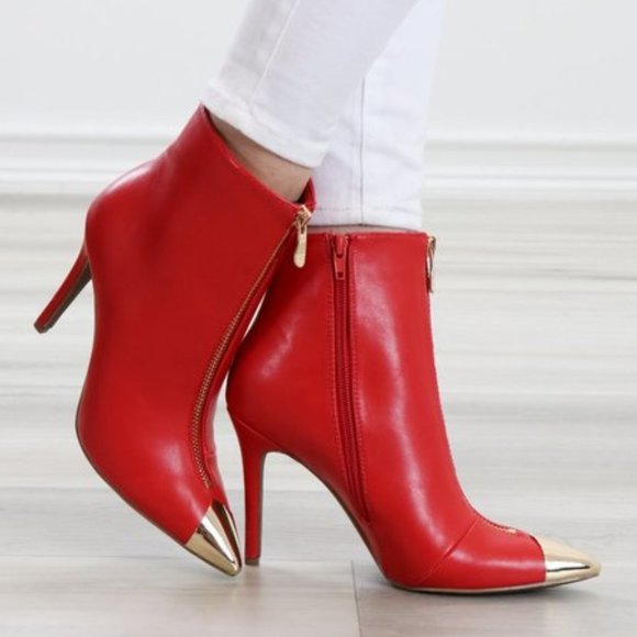 Shoes | Pointy Toe Ankle Red Boots Faux Leather | Poshmark